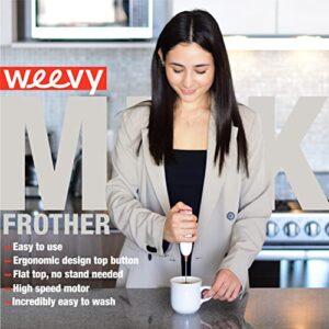 Morem WEEVY - Premium Milk Frother Handheld for Coffee, Latte, Matcha, Protein Shakes and More! Easy-to-use Hand mixer with stainless Steel Mini Whisk - No Stand Needed for Convenient Use Anywhere!