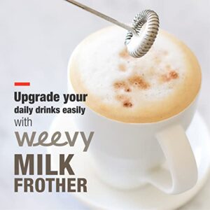 Morem WEEVY - Premium Milk Frother Handheld for Coffee, Latte, Matcha, Protein Shakes and More! Easy-to-use Hand mixer with stainless Steel Mini Whisk - No Stand Needed for Convenient Use Anywhere!