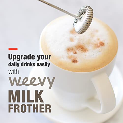 Morem WEEVY - Premium Milk Frother Handheld for Coffee, Latte, Matcha, Protein Shakes and More! Easy-to-use Hand mixer with stainless Steel Mini Whisk - No Stand Needed for Convenient Use Anywhere!