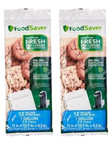 foodsaver fsfrbz0316-000 1-gallon vacuum zipper bags, 12 count, multi 2-pack