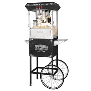 great northern popcorn company 6005 black antique style lincoln popcorn popper machine w/cart 8 oz