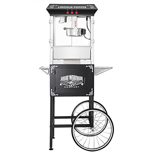 GREAT NORTHERN POPCORN COMPANY 6005 Black Antique Style Lincoln Popcorn Popper Machine w/Cart 8 Oz