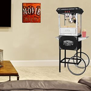 GREAT NORTHERN POPCORN COMPANY 6005 Black Antique Style Lincoln Popcorn Popper Machine w/Cart 8 Oz