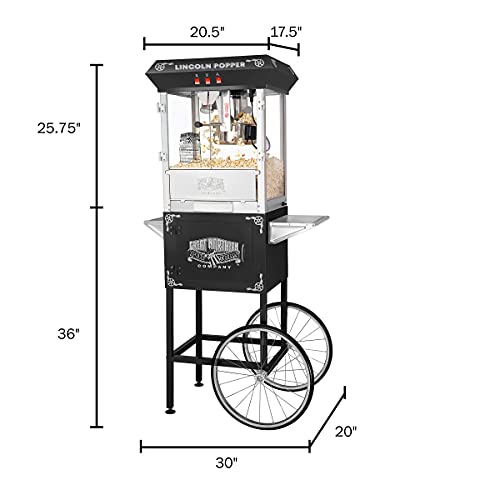 GREAT NORTHERN POPCORN COMPANY 6005 Black Antique Style Lincoln Popcorn Popper Machine w/Cart 8 Oz