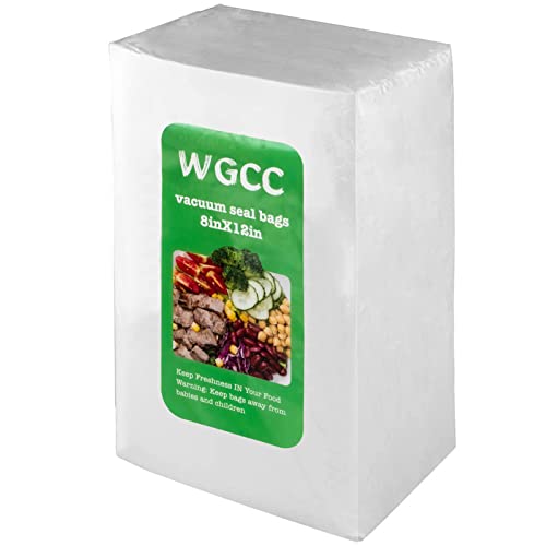 WGCC 100 Quart Size 8" x 12" 4mil Vacuum Sealer Bags for Food Saver, BPA Free and Puncture Prevention Vacuum Seal Freezer Bags Sous Vide Bags, Commercial Grade,PreCut, Great for storage, meal prep