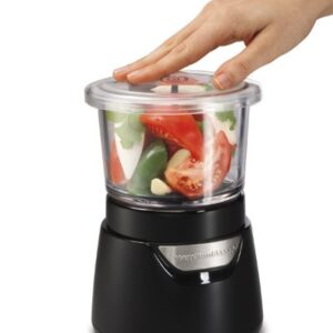 Hamilton Beach Stack & Press Mini 3-Cup Glass Bowl Food Processor & Vegetable Chopper, Black (72860)