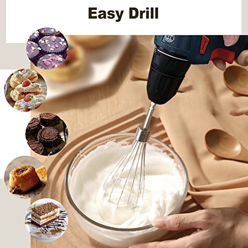 EASYDRILL 3Pcs Hand Mixer Attachments Set for Electric Drill,Stainless Steel Kitchen Mixer Handheld Attachments Set 7.5inch for Electric Drill Dishwasher Safe(1 Beater, 1 Dough Hooks, 1 Balloon Whisks)