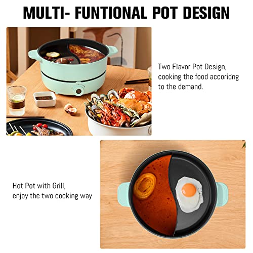 Electric Hot Pot with Divider, 4.2QT Shabu Shabu Hot Pot Electric Double Flavor Non-Stick Split Hot Pot for Family Cooking Party