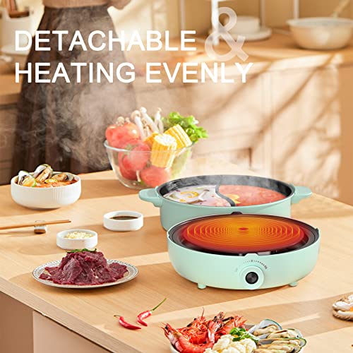 Electric Hot Pot with Divider, 4.2QT Shabu Shabu Hot Pot Electric Double Flavor Non-Stick Split Hot Pot for Family Cooking Party