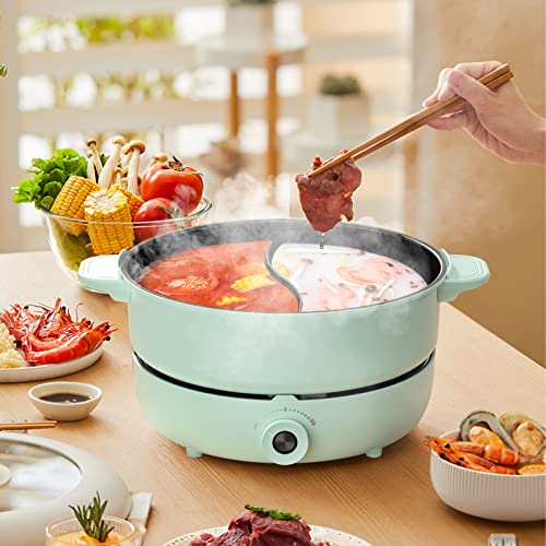 Electric Hot Pot with Divider, 4.2QT Shabu Shabu Hot Pot Electric Double Flavor Non-Stick Split Hot Pot for Family Cooking Party