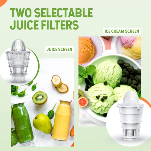 Cold Press Juicer Machine with Ceramic Auger, Slow Masticating Juicer 95% Juice Yield with Reverse Function, Quiet Motor Extractor, Easy to Clean Brush,Fruit Juicer, Vegetable Juicer