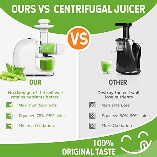 Cold Press Juicer Machine with Ceramic Auger, Slow Masticating Juicer 95% Juice Yield with Reverse Function, Quiet Motor Extractor, Easy to Clean Brush,Fruit Juicer, Vegetable Juicer