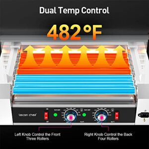 Leconchef Hot Dog Roller Machine Commercial Electric 7 Roller Grill Hot Dog Warmer Cooker Machine Stainless Steel with Dual Temp Control, Detachable Glass Cover & LED