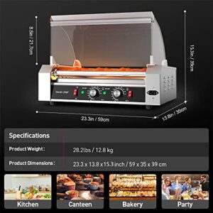 Leconchef Hot Dog Roller Machine Commercial Electric 7 Roller Grill Hot Dog Warmer Cooker Machine Stainless Steel with Dual Temp Control, Detachable Glass Cover & LED