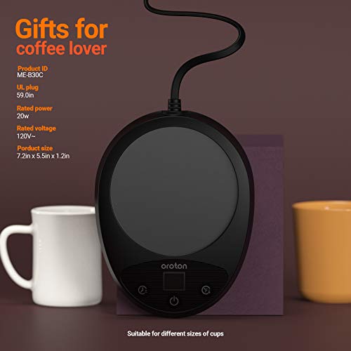 oroton Coffee Mug Warmer Electric Cup Warmer for Office Desk Use,Auto Shut Off,4.3 Inch Large Heated Plate,8 Temperature Settings, 1-8 Hour Timer Settings, Smart Coffee Warmer Plate Milk Tea Water