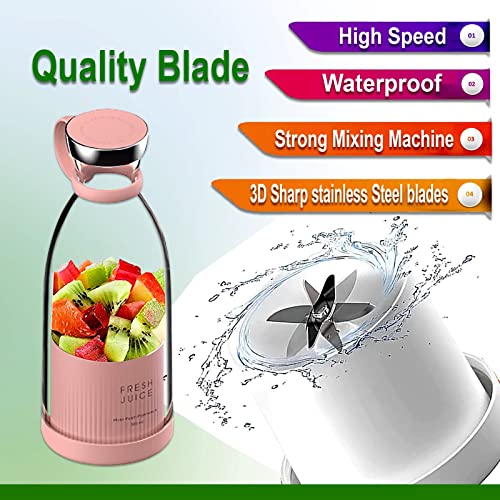 Portable Blender for Shakes and Smoothies | Fresh Juicer Personal Blender | USB Rechargeable Mini blender | On The Go Blender for Sports, Travel & Office (Pink)