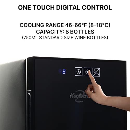 Koolatron 8 Bottle Wine Cooler, Black, Thermoelectric Wine Fridge, 0.8 cu. ft. (23L), Freestanding Urban Series Wine Refrigerator, Red, White and Sparkling Wine Storage for Kitchen and Apartment