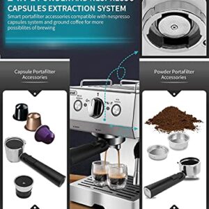 Espresso Machines 15 Bar with Adjustable Milk Frother Wand Expresso Coffee Machine for Cappuccino, Latte, Mocha, Machiato, 1.5L Removable Water Tank, Double Temperature Control System, 1100W, Black