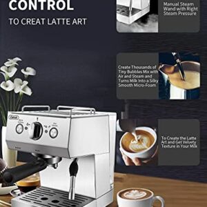 Espresso Machines 15 Bar with Adjustable Milk Frother Wand Expresso Coffee Machine for Cappuccino, Latte, Mocha, Machiato, 1.5L Removable Water Tank, Double Temperature Control System, 1100W, Black