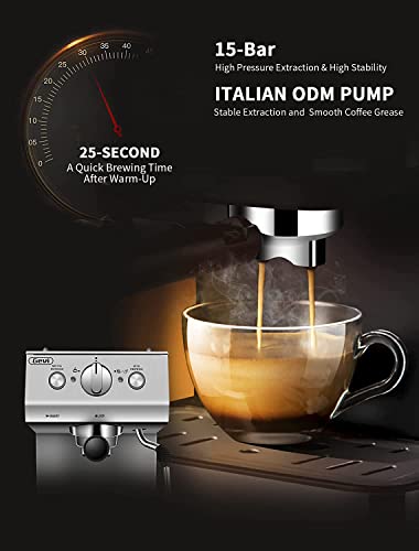 Espresso Machines 15 Bar with Adjustable Milk Frother Wand Expresso Coffee Machine for Cappuccino, Latte, Mocha, Machiato, 1.5L Removable Water Tank, Double Temperature Control System, 1100W, Black