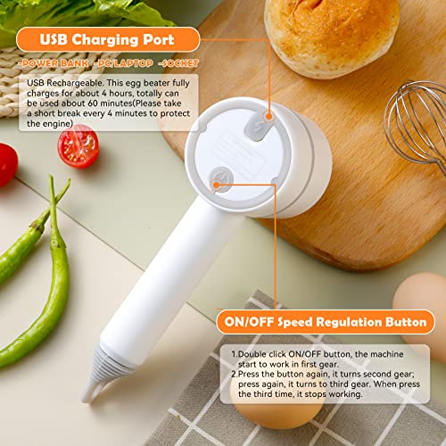 NAYAHOSE Hand Mixer Electric Garlic Chopper Egg Beater, Cordless Handheld Food Processor with 300ML Glass Container, 3 Speed Adjustable, USB Rechargeable Electric Whisk for Cooking Baking