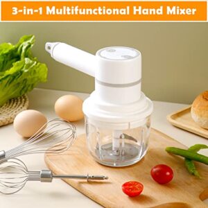 NAYAHOSE Hand Mixer Electric Garlic Chopper Egg Beater, Cordless Handheld Food Processor with 300ML Glass Container, 3 Speed Adjustable, USB Rechargeable Electric Whisk for Cooking Baking