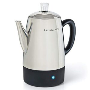 homecraft hcpc10ss 10-cup stainless steel coffee maker percolator, easy-pour spout, led indicator light, keep warm function