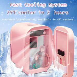 VNIMTI Mini Skincare Fridge 8 Liter, Portable Small Compact Refrigerator Mirror Makeup Fridge with AC/DC Power, Perfect for Bedroom, Office, Car, Outdoor (Mirror - Pink)