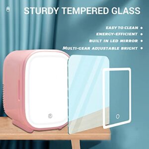 VNIMTI Mini Skincare Fridge 8 Liter, Portable Small Compact Refrigerator Mirror Makeup Fridge with AC/DC Power, Perfect for Bedroom, Office, Car, Outdoor (Mirror - Pink)