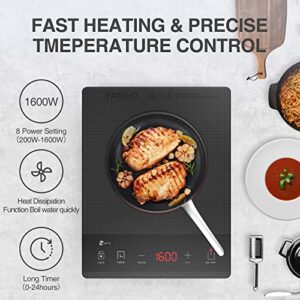 PAYISHO 1600W Electric Hot plate Single Burner,Portable Electric Stove for Cooking,Infrared Burner,24Hour Setting,Gray Crystal Glass Surface Compatible for All Cookware Gray