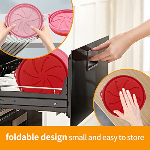 2 Pack Air Fryer Silicone Pot, 7.8" Silicone Air Fryer Reusable Liners, Apply to 3.2-6.5 QT Airfryer, Food Safe Reusable Air Fryer Silicone Basket,Easy Cleaning with Heat-proof Gloves (Pink+Red)