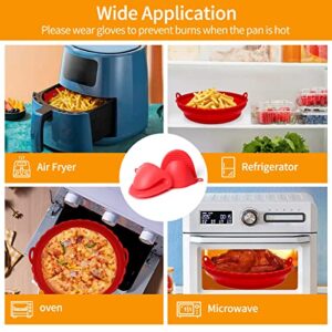 2 Pack Air Fryer Silicone Pot, 7.8" Silicone Air Fryer Reusable Liners, Apply to 3.2-6.5 QT Airfryer, Food Safe Reusable Air Fryer Silicone Basket,Easy Cleaning with Heat-proof Gloves (Pink+Red)