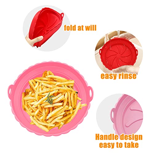 2 Pack Air Fryer Silicone Pot, 7.8" Silicone Air Fryer Reusable Liners, Apply to 3.2-6.5 QT Airfryer, Food Safe Reusable Air Fryer Silicone Basket,Easy Cleaning with Heat-proof Gloves (Pink+Red)