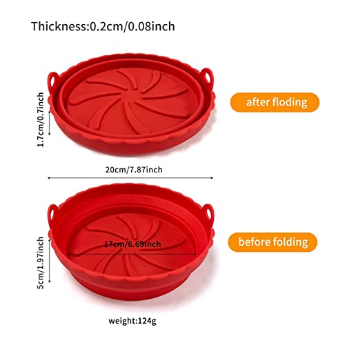 2 Pack Air Fryer Silicone Pot, 7.8" Silicone Air Fryer Reusable Liners, Apply to 3.2-6.5 QT Airfryer, Food Safe Reusable Air Fryer Silicone Basket,Easy Cleaning with Heat-proof Gloves (Pink+Red)