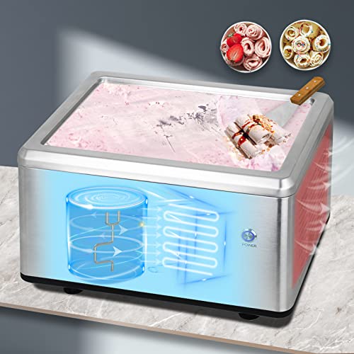 Homtone Rolled Ice Cream Maker,Automatic Instant Ice Cream Roll Maker with Square Pan and 2 Spatulas,Stainless Steel Stir-fried Ice Cream Machine for Homemade DIY Frozen Yogurt Ice Cream (DS-0990)