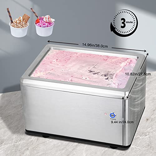 Homtone Rolled Ice Cream Maker,Automatic Instant Ice Cream Roll Maker with Square Pan and 2 Spatulas,Stainless Steel Stir-fried Ice Cream Machine for Homemade DIY Frozen Yogurt Ice Cream (DS-0990)