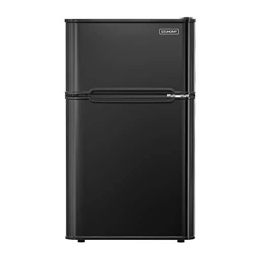 EUHOMY Mini Fridge with Freezer, 3.2 Cu.Ft Compact Refrigerator with freezer, 2 Door Mini Fridge with freezer, Upright for Dorm, Bedroom, Office, Apartment- Food Storage or Drink Beer, Black.