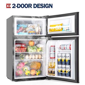 EUHOMY Mini Fridge with Freezer, 3.2 Cu.Ft Compact Refrigerator with freezer, 2 Door Mini Fridge with freezer, Upright for Dorm, Bedroom, Office, Apartment- Food Storage or Drink Beer, Black.