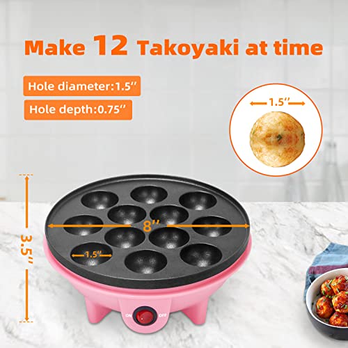 HeHoGoGo Electric Takoyaki Maker With Free Takoyaki Tools for Takoyaki Octopus Ball Cake Pop Ebelskiver 8 Inches Nonstick