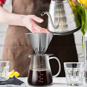 Pour Over Coffee Maker Set, Drip Coffee Maker Pour Over with 17oz Borosilicate Glass Carafe and Double Layer 304 Stainless Steel Filter, Pour Over Coffee Dripper Perfect for Coffee Lovers.