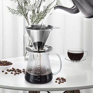 Pour Over Coffee Maker Set, Drip Coffee Maker Pour Over with 17oz Borosilicate Glass Carafe and Double Layer 304 Stainless Steel Filter, Pour Over Coffee Dripper Perfect for Coffee Lovers.