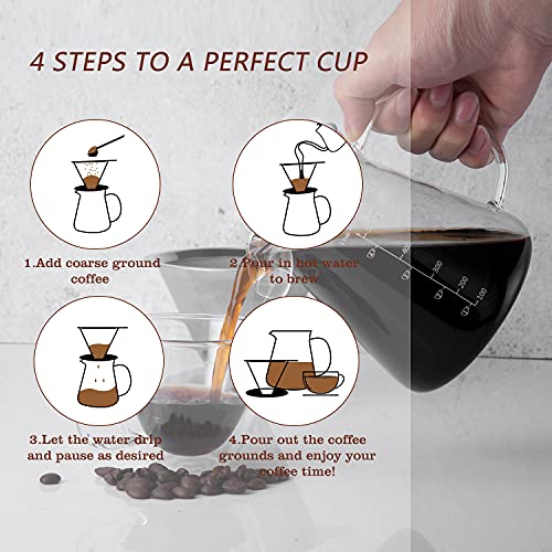 Pour Over Coffee Maker Set, Drip Coffee Maker Pour Over with 17oz Borosilicate Glass Carafe and Double Layer 304 Stainless Steel Filter, Pour Over Coffee Dripper Perfect for Coffee Lovers.