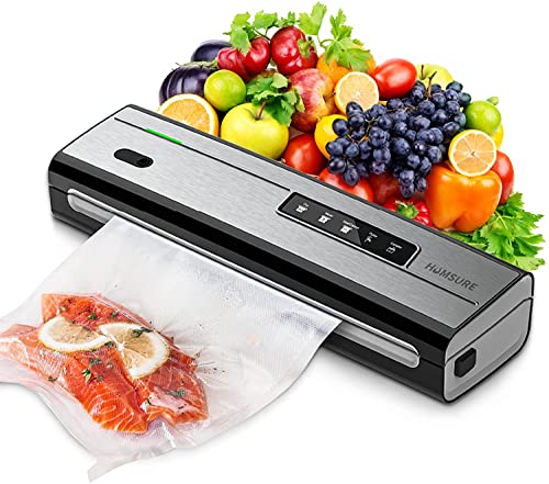 HUMSURE Vacuum Sealer Machine, Manual Food Vacuum Sealer & Powerful Automatic with Strong Suction & Easy Operation, Compact & Multipurpose Sous Vide Vacuum Sealer for Long-Lasting Food Preservation (black)