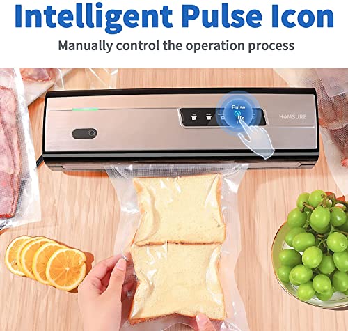 HUMSURE Vacuum Sealer Machine, Manual Food Vacuum Sealer & Powerful Automatic with Strong Suction & Easy Operation, Compact & Multipurpose Sous Vide Vacuum Sealer for Long-Lasting Food Preservation (black)