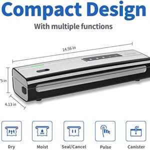 HUMSURE Vacuum Sealer Machine, Manual Food Vacuum Sealer & Powerful Automatic with Strong Suction & Easy Operation, Compact & Multipurpose Sous Vide Vacuum Sealer for Long-Lasting Food Preservation (black)