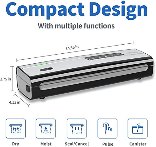 HUMSURE Vacuum Sealer Machine, Manual Food Vacuum Sealer & Powerful Automatic with Strong Suction & Easy Operation, Compact & Multipurpose Sous Vide Vacuum Sealer for Long-Lasting Food Preservation (black)