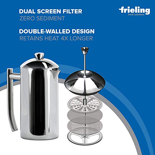 Frieling Double-Walled Stainless-Steel French Press Coffee Maker, Polished, 17 Ounces