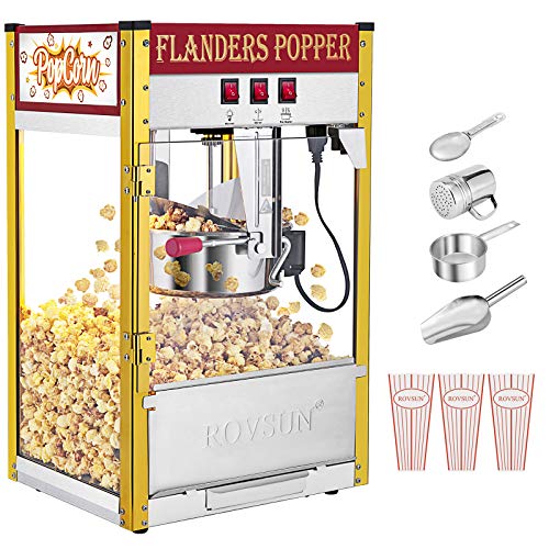 ROVSUN Popcorn Machine with 8 Ounce Kettle Makes Up to 32 Cups, Countertop Popcorn Maker with Stainless Steel Scoop, Oil Spoon & 3 Popcorn Cups for Commercial Home Movie Theater, Red