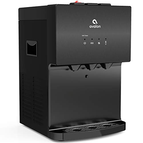 Avalon A12BLK Countertop Bottleless Water Dispenser with Hot Cold and Cool Water Dual Filtration Self Cleaning and Built-in Nightlight in Black Stainless Steel