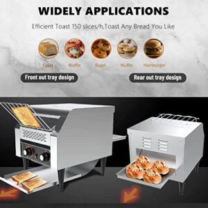 PYY Commercial Toaster 150 Slices/Hour Conveyor Restaurant Toaster Stainless Steel Heavy Duty Industrial Toasters for Bun Bagel Bread Heavy Duty Stainless Steel Conveyor Toaster